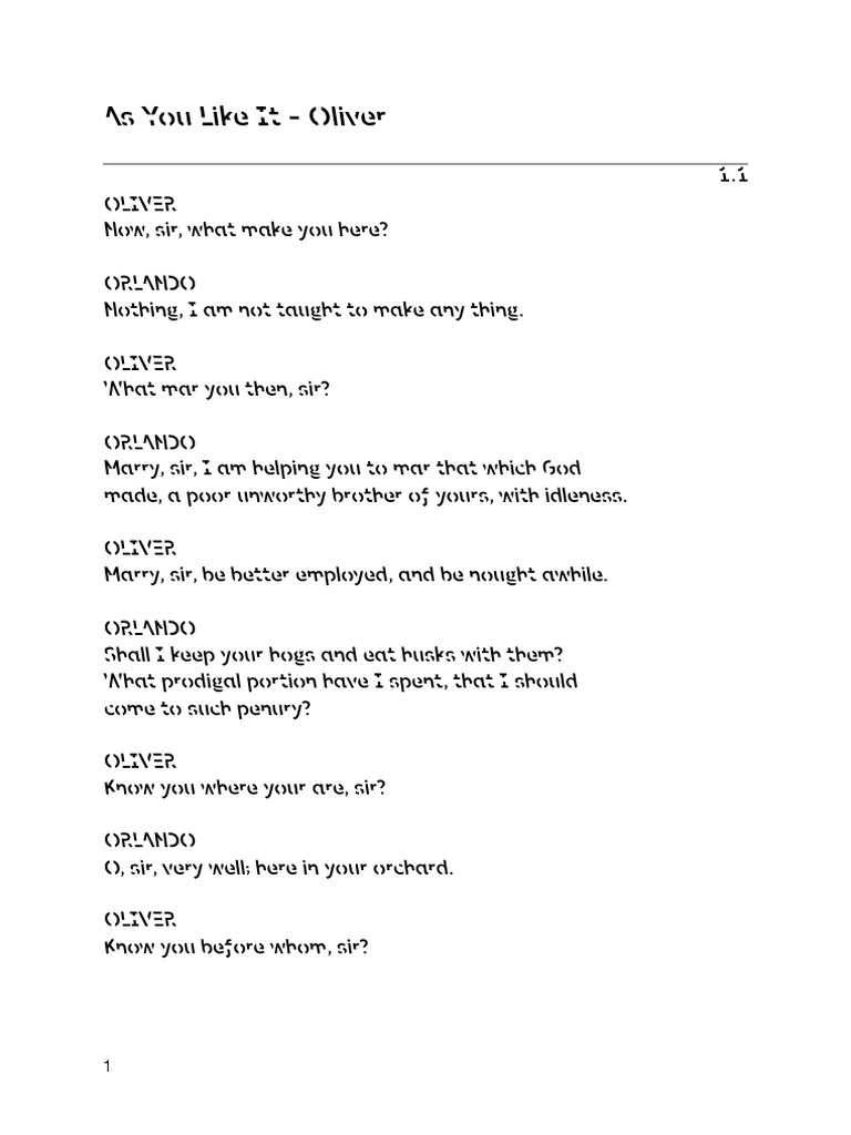 As You Like It: Act 1 Scene 1 Summary | PDF | Religion & Spirituality ...