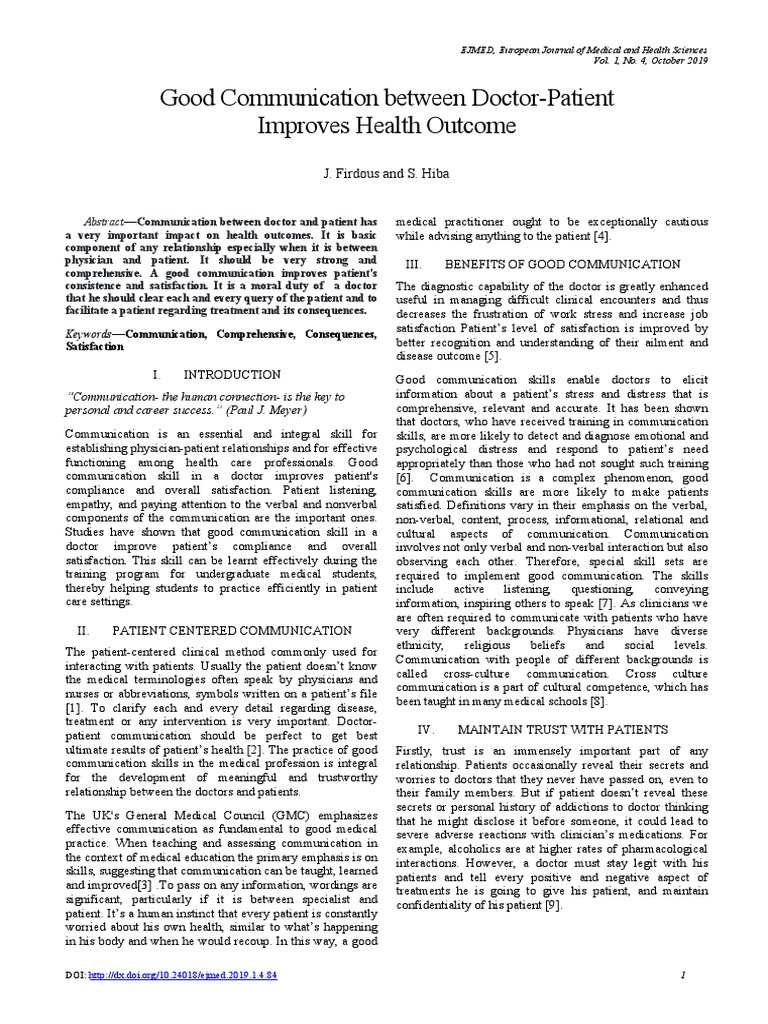Good Communication Between Doctor-Patient Improves Health Outcome | PDF ...
