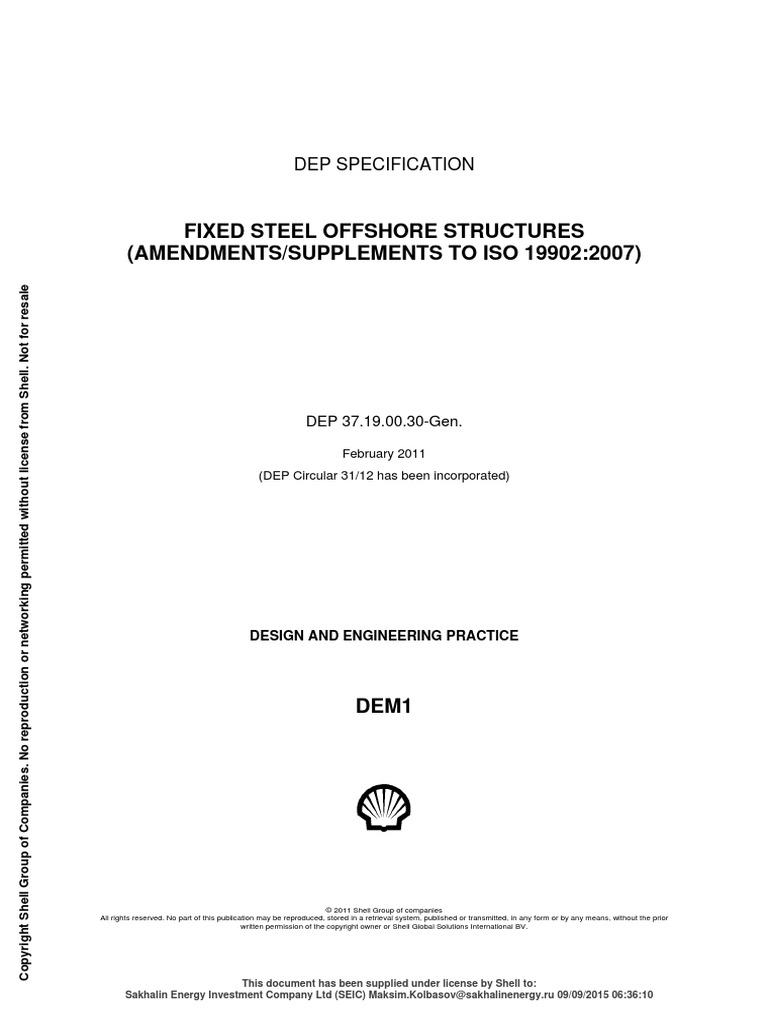 Fixed Steel Offshore Structures (Amendments/Supplements To Iso 19902: ...