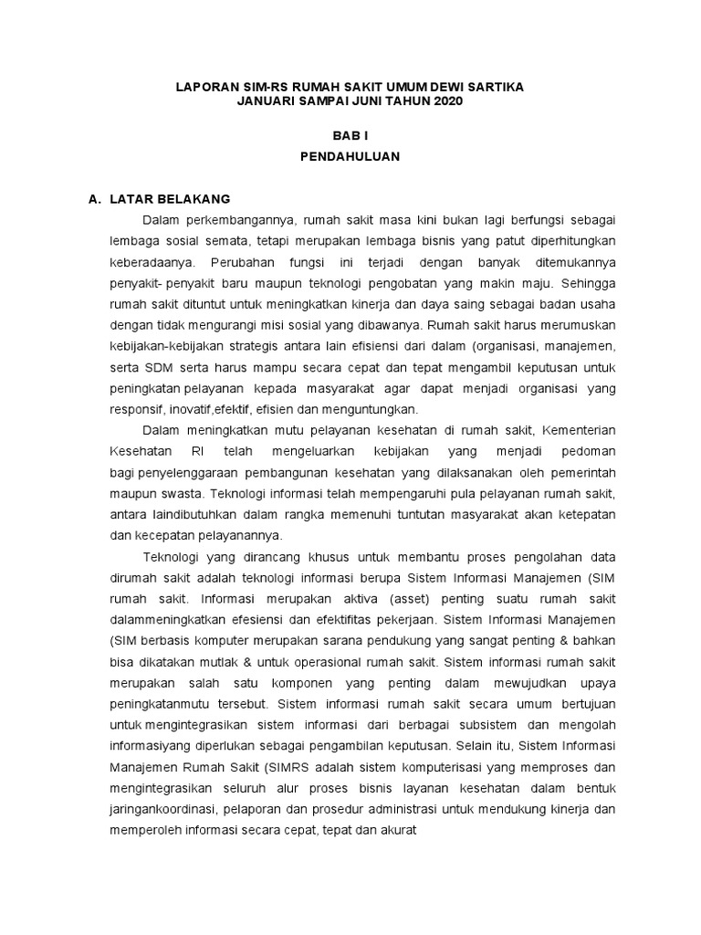 Evaluasi SIM-RS RSU Dewi Sartika 2020 | PDF