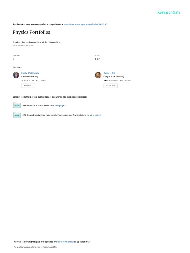 Physics Portfolios: Science Teacher (Normal, Ill.) January 2013 | PDF ...