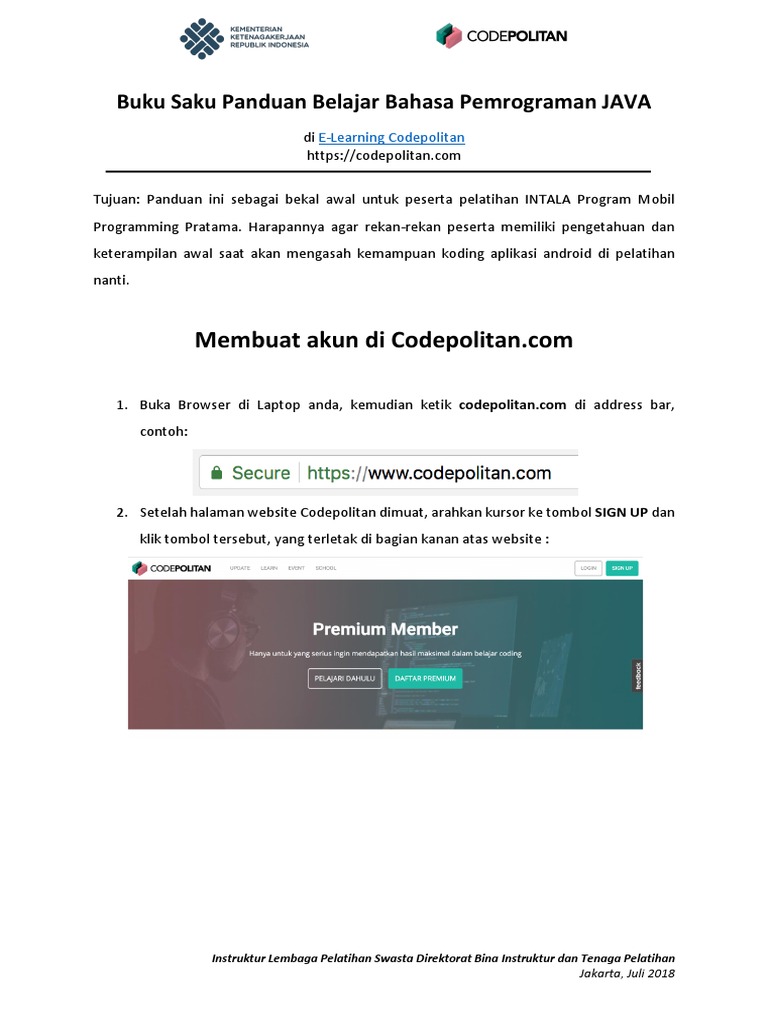 Buku Saku Panduan Belajar Bahasa Pemrograman JAVA | PDF