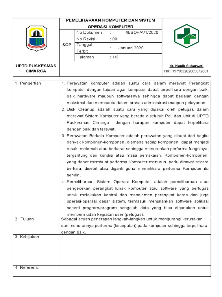 Sop Pemeliharaan-Perawatan Komputer | PDF