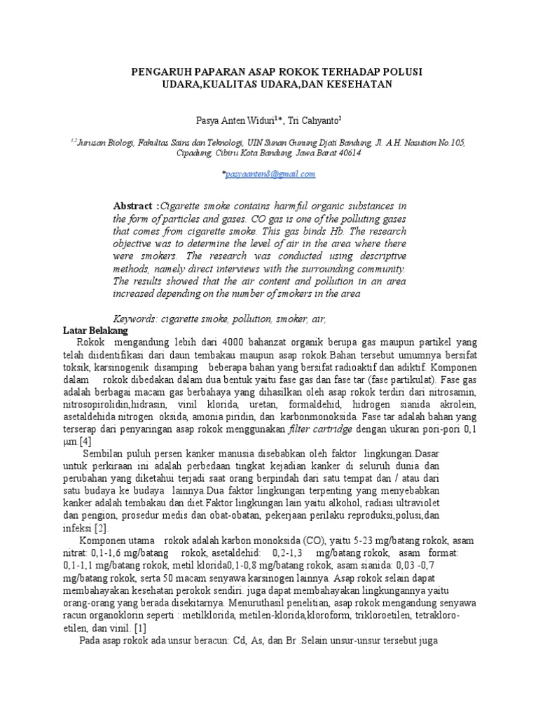 Pengaruh Paparan Asap Rokok Terhadap Polusi Udara, Kualitas Udara, Dan ...