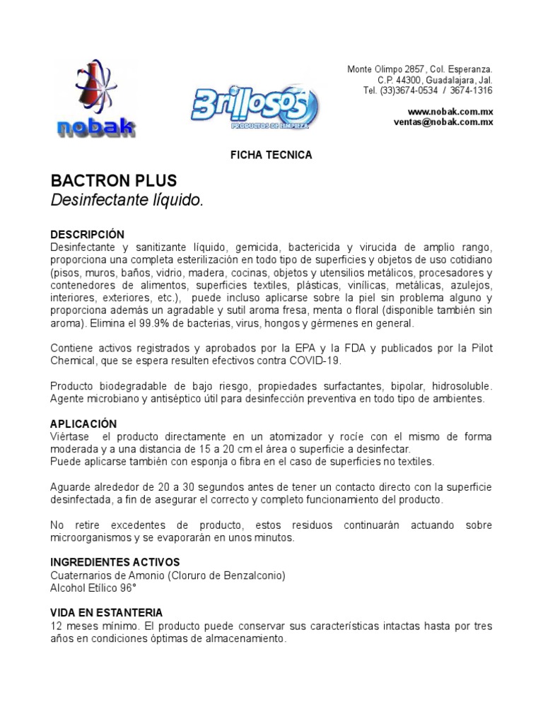 Bactron Plus: Desinfectante y Gemicida | PDF | Esterilización ...