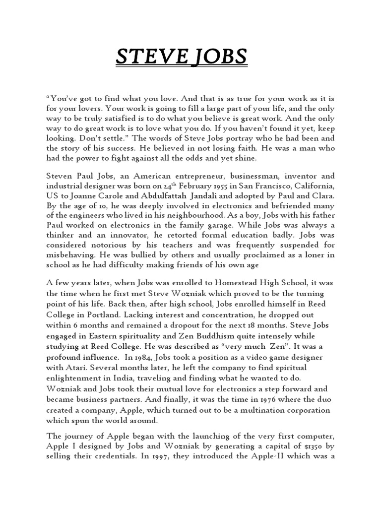 CHARACTER ANALYSIS Paper | PDF | Steve Jobs | Apple Inc.
