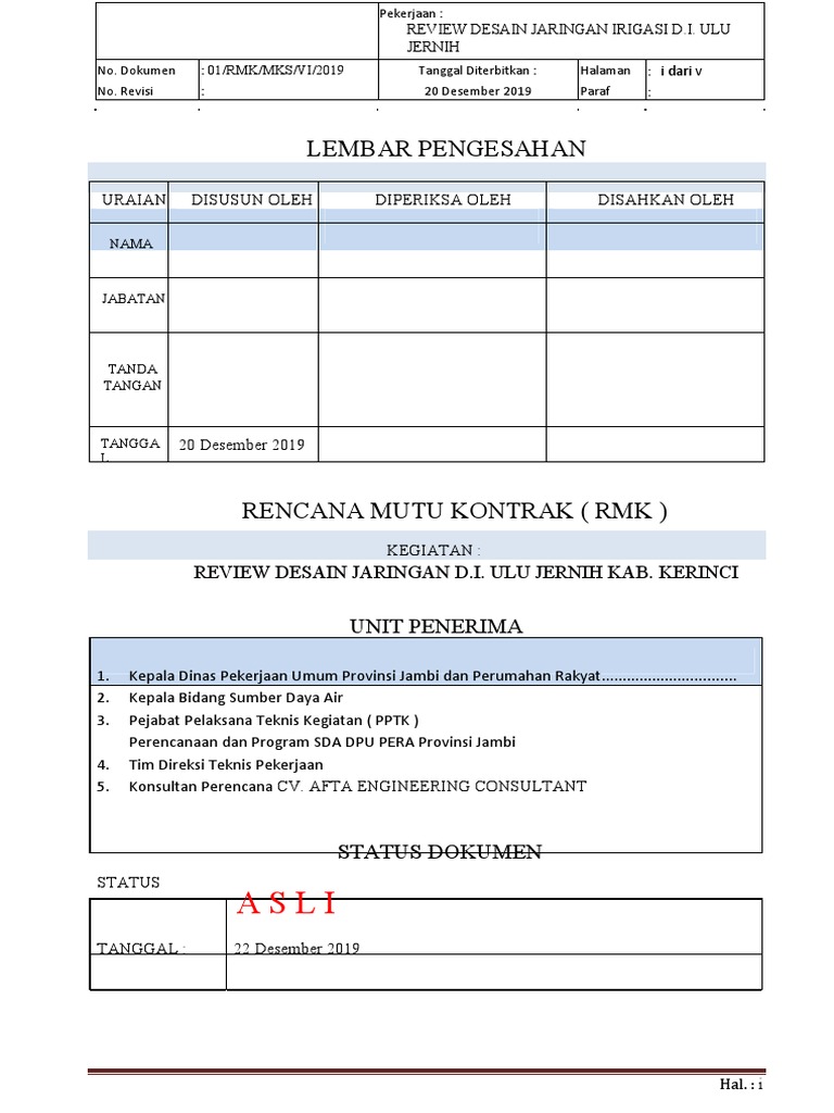RMK Rencana Mutu Kontrak | PDF