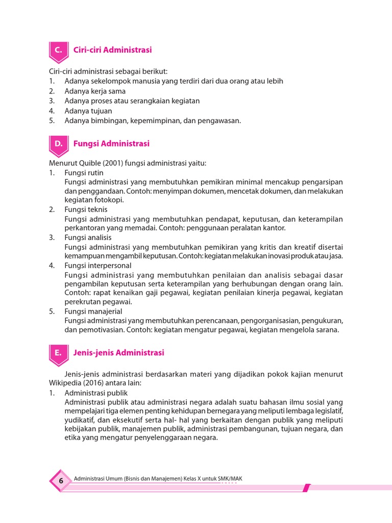 Ciri-Ciri, Fungsi Dan Jenis-Jenis Administrasi Umum | PDF