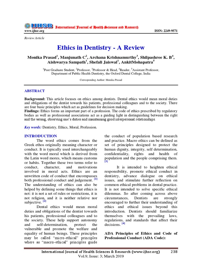 Ethics in Dentistry: Principles and Practices | PDF | Autonomy | Dentistry