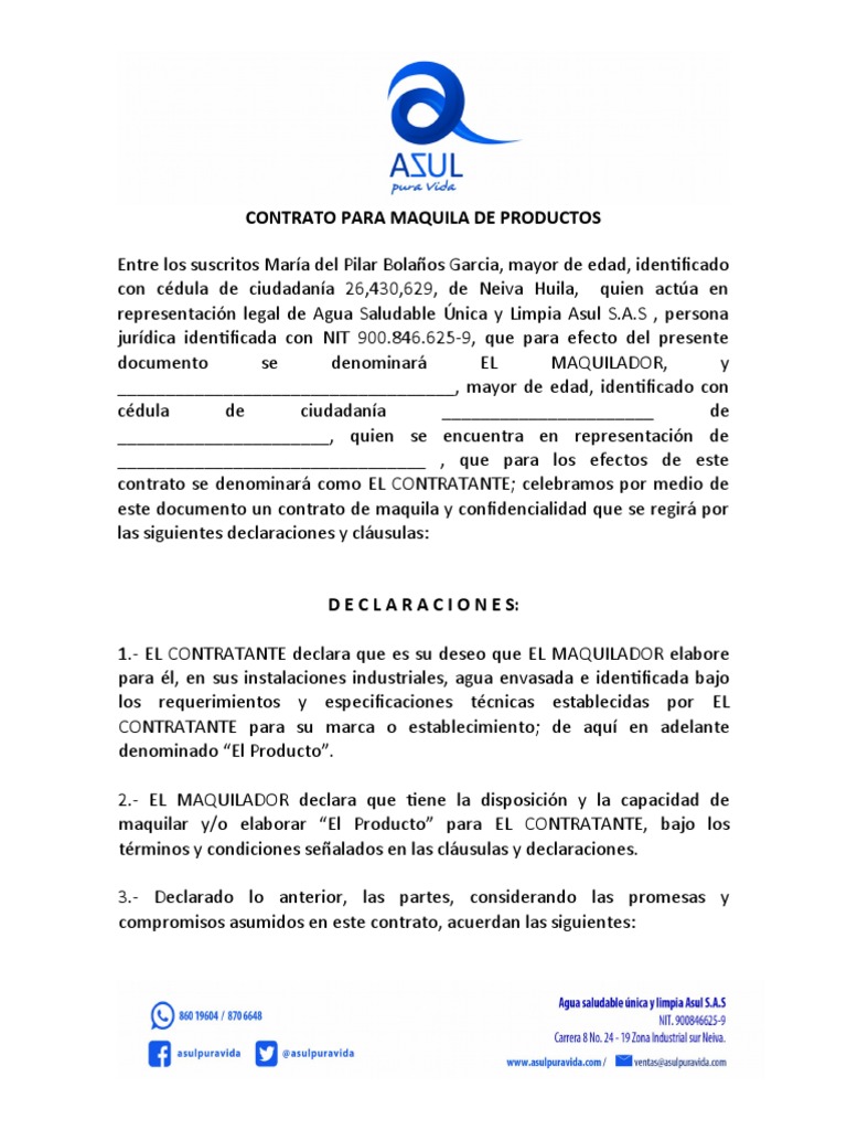 Contrato para Maquila de Productos | PDF | Business Contrato para Maquila de Productos | PDF | Business