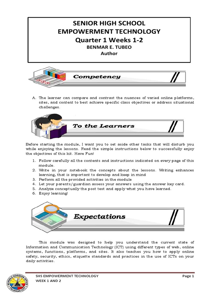 SHS Empowerment Technology Weeks 1 2 | PDF | World Wide Web | Internet & Web