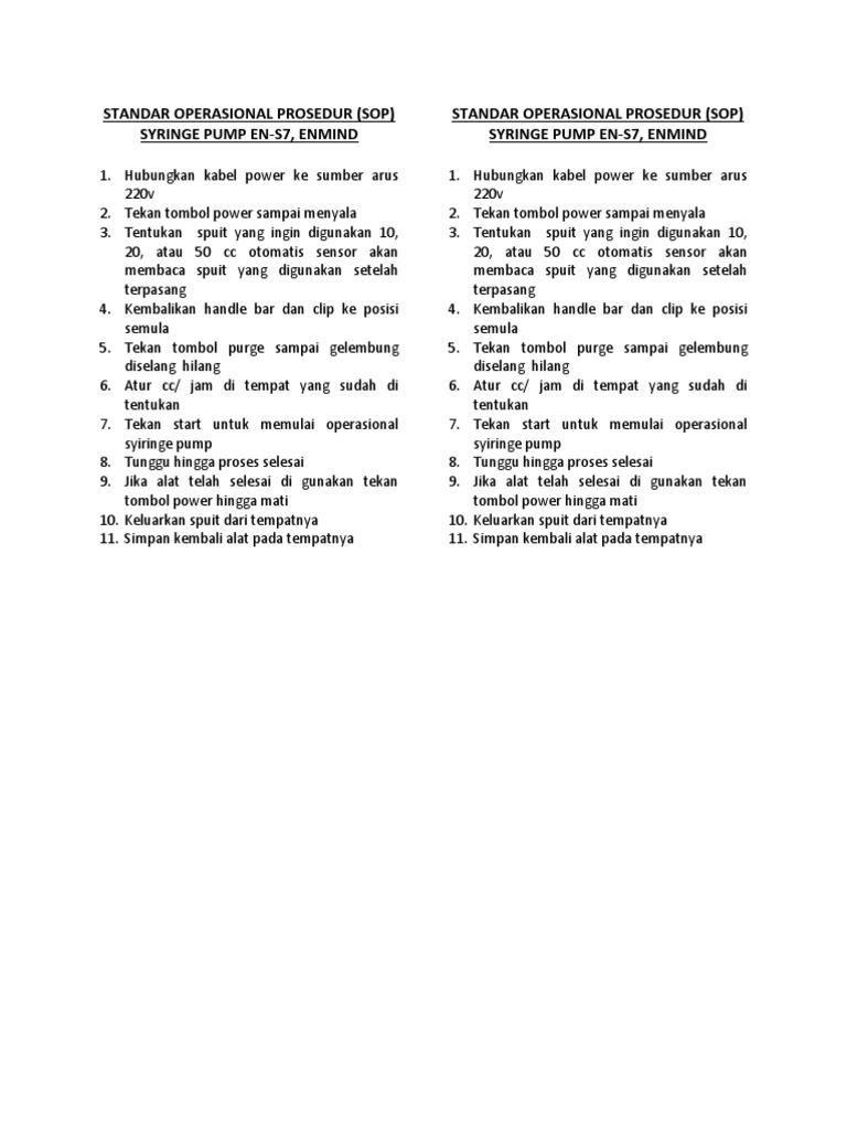 SOP Penggunaan Syringe Pump Enmind | PDF