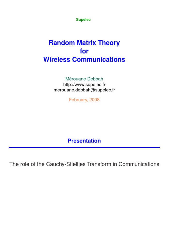 Random Matrix Theory For Wireless Communications: Merouane - Debbah@ | PDF | Mimo | Normal ...