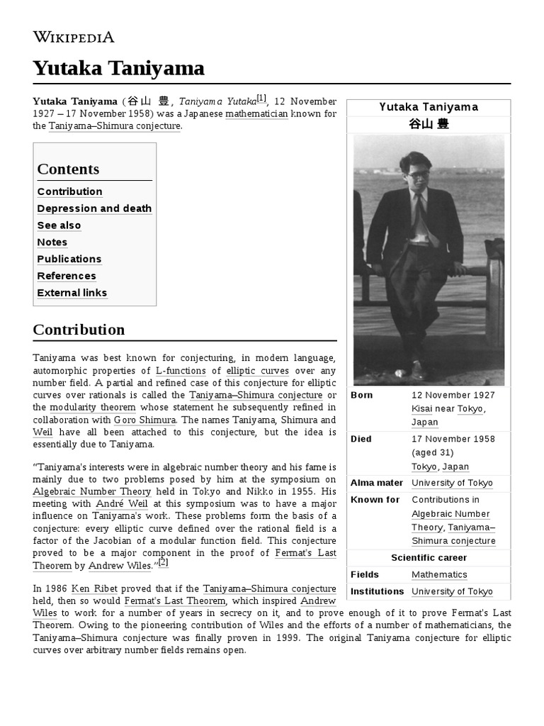 Yutaka Taniyama | PDF | Number Theory | Abstract Algebra