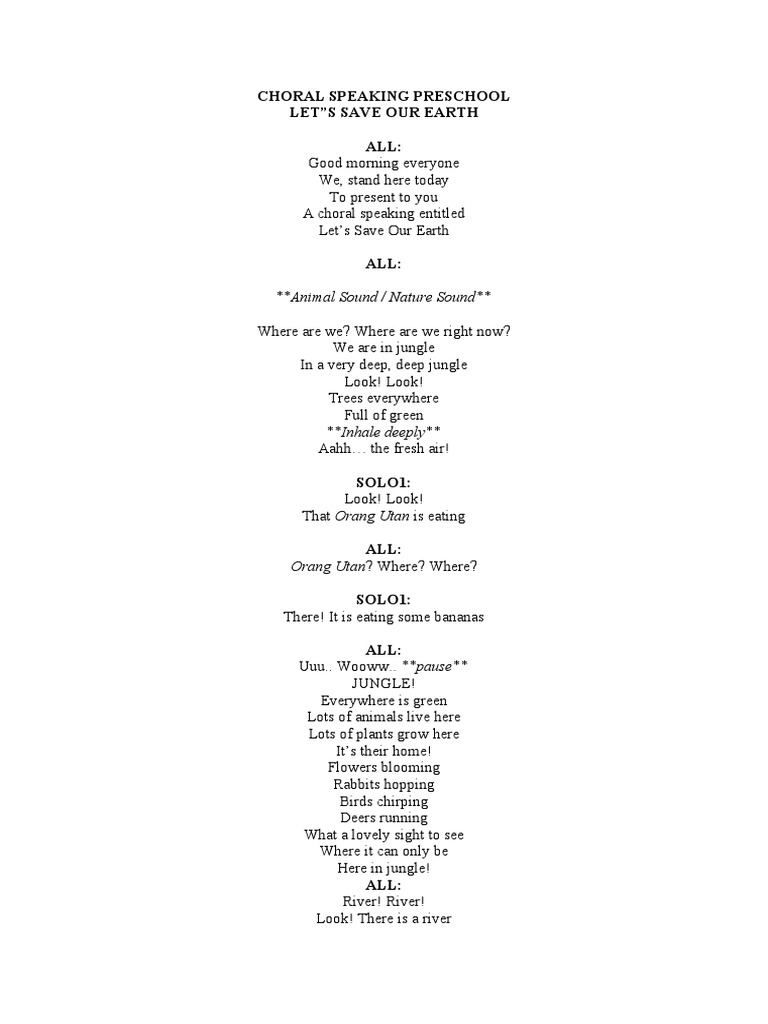 Choral Speaking: Let's Save Our Earth | PDF | Language Arts ...