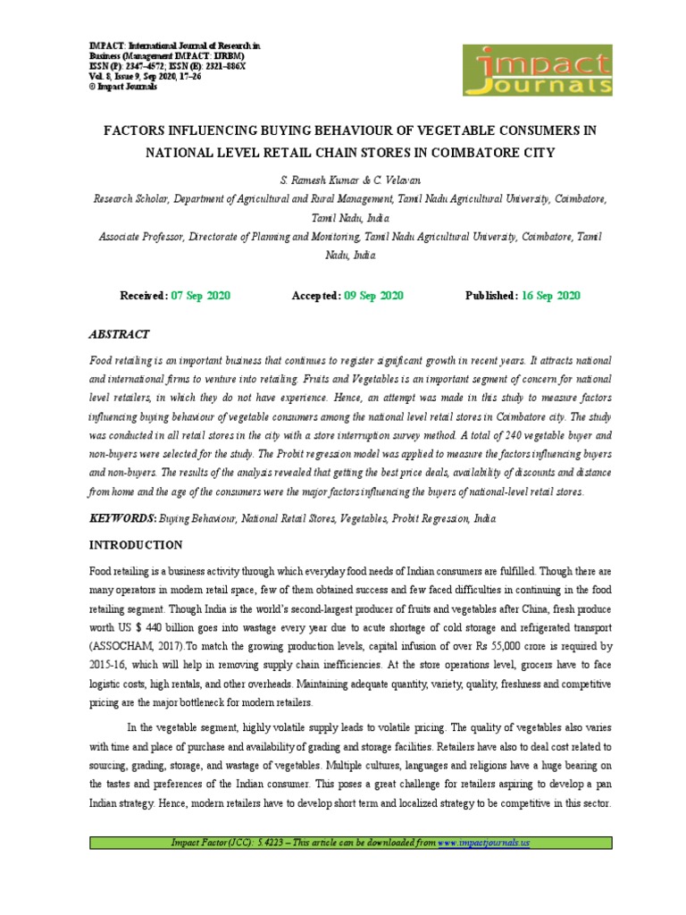 IJRBM - Factors Influencing Buying Behavior of Vegetable Consumers in ...