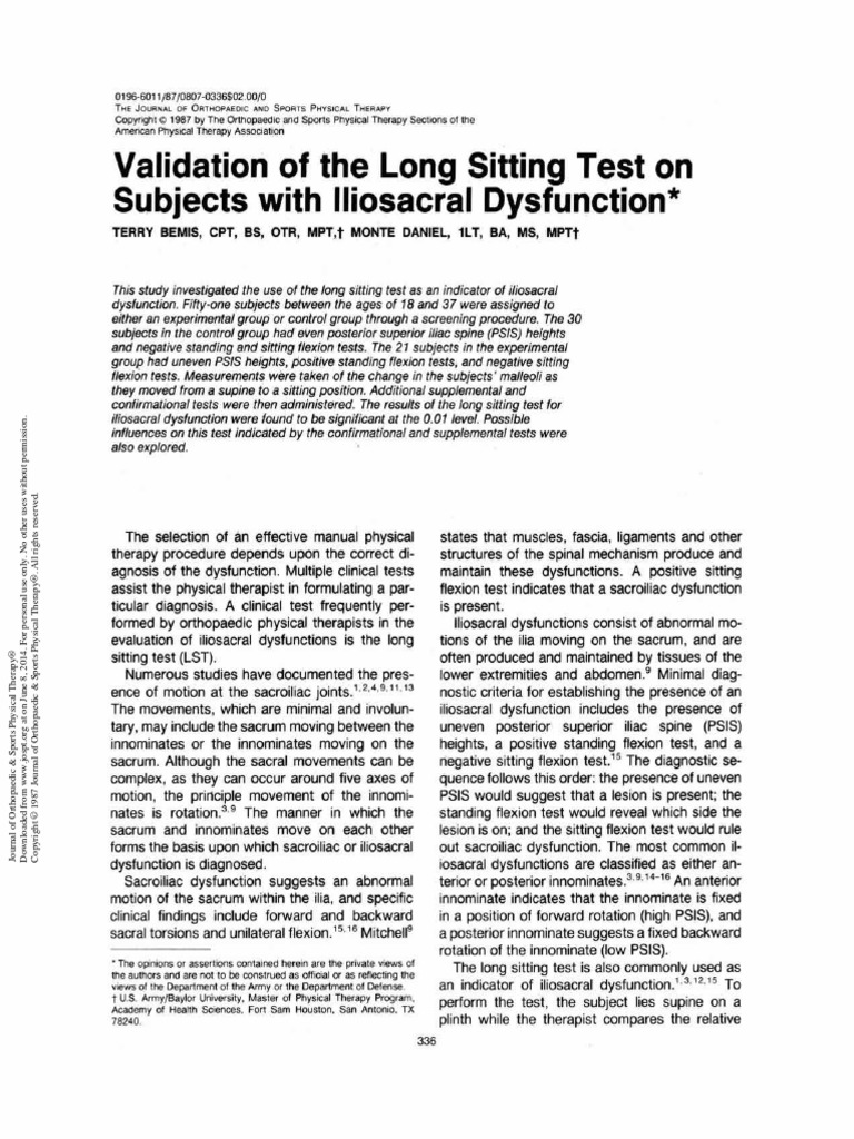 Validation The Long Sitting Test On Subjects With Lliosacral ...