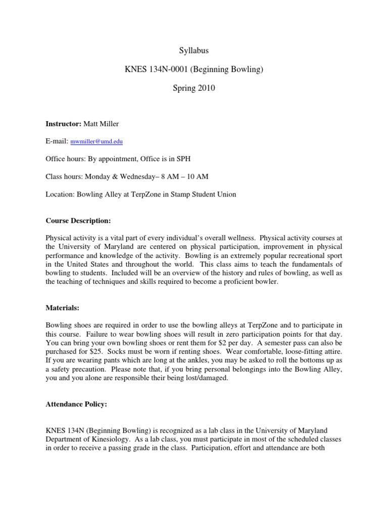 Beginning Bowling Syllabus | PDF | Academic Integrity | Test (Assessment)