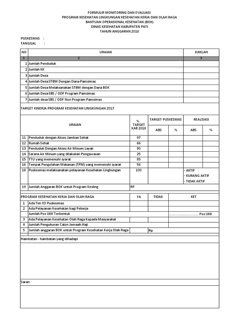 Ceklis Bimtek Bok Kesling, Kesjaor 2018 | PDF