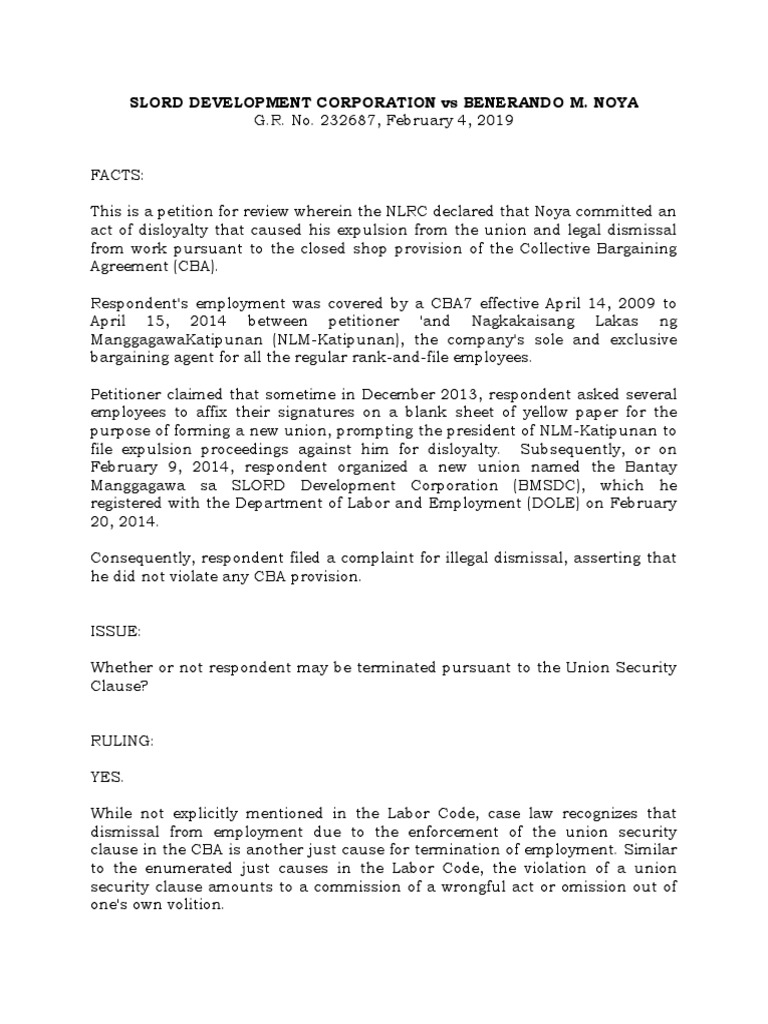 Slord Corp. vs. Noya: Union Dispute Ruling | PDF | Employment | Justice