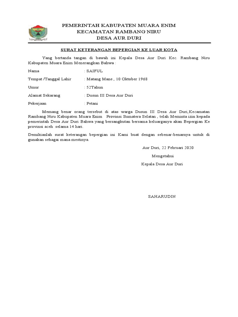 Surat Keterangan Bepergian | PDF