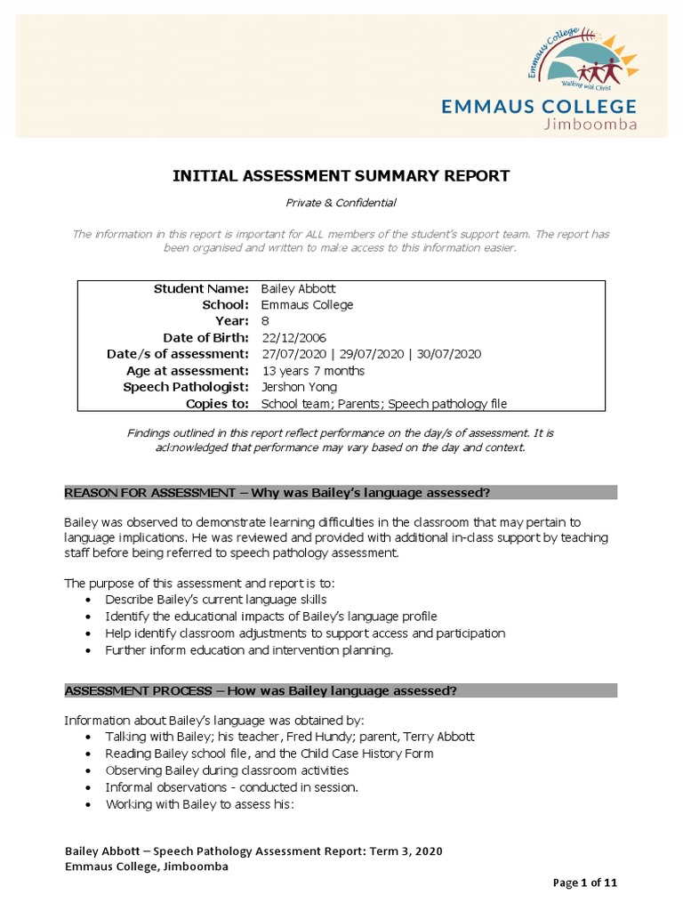 Example A Language Report | PDF | Speech Language Pathology ...