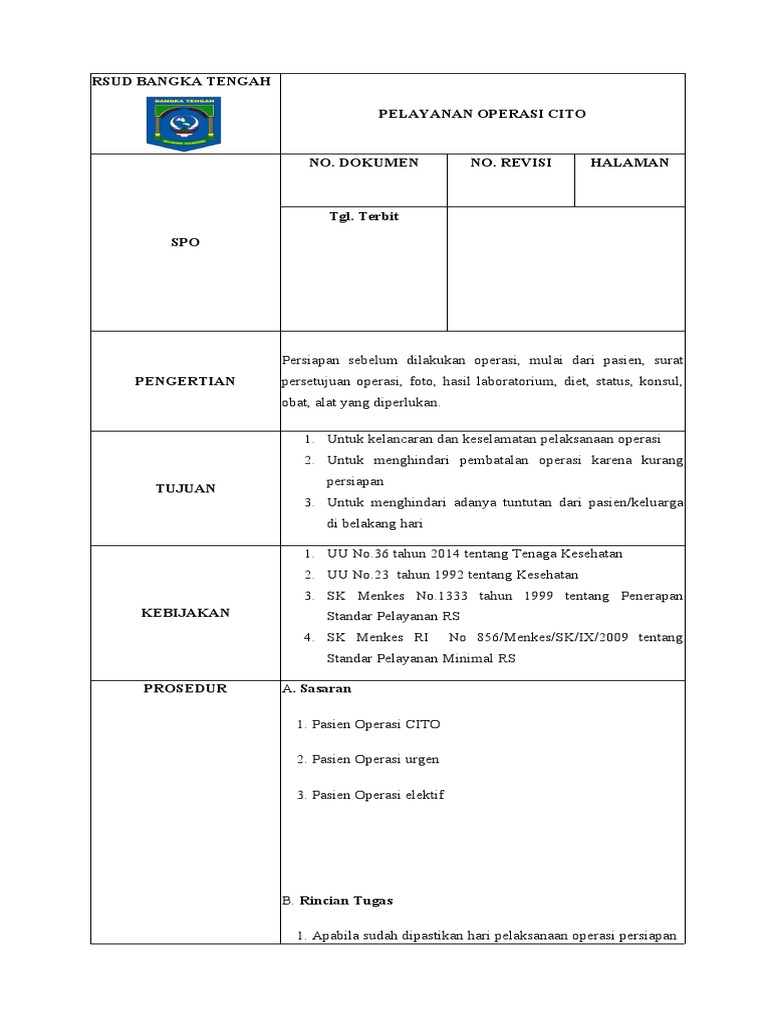Sop - Pelayanan Operasi Cito | PDF