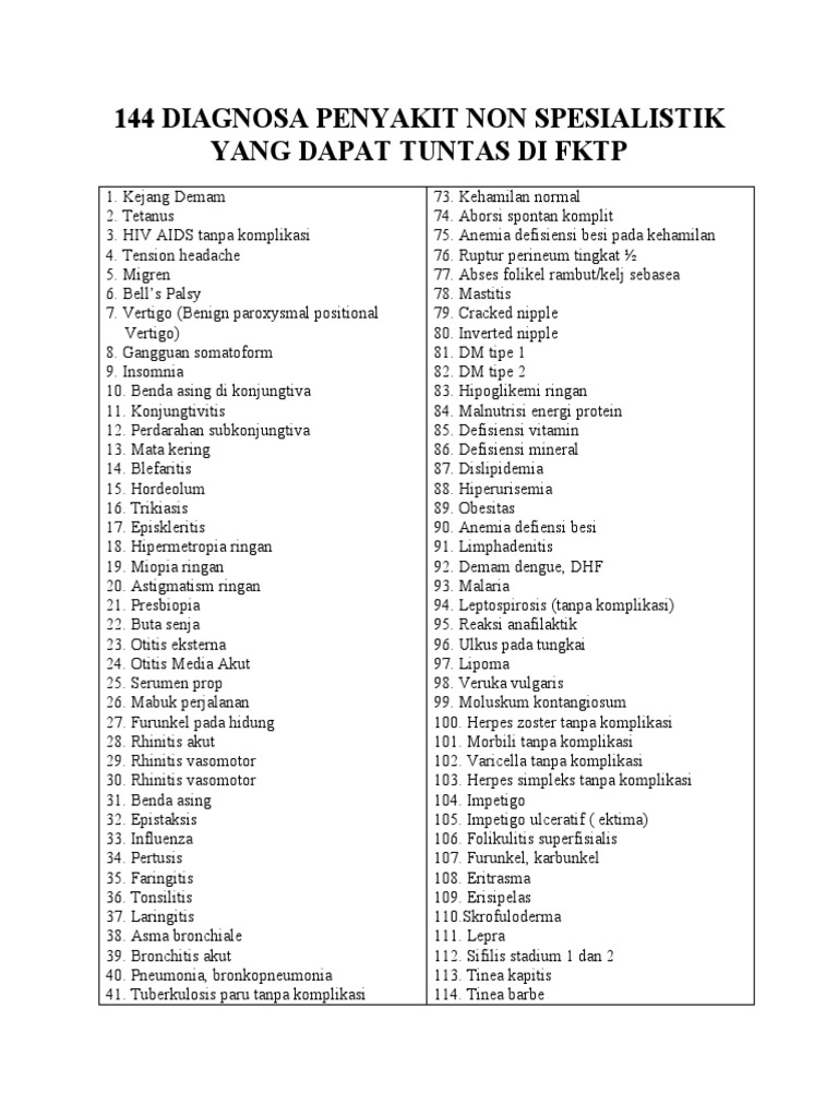 144 Diagnosa Penyakit Non Spesialistik | PDF