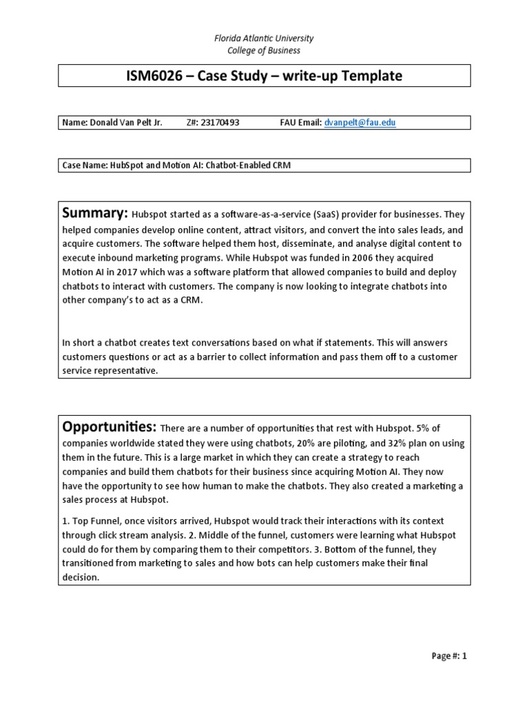 ISM6026 - Case Study - Write-Up Template: Name: Donald Van Pelt Jr. Z ...