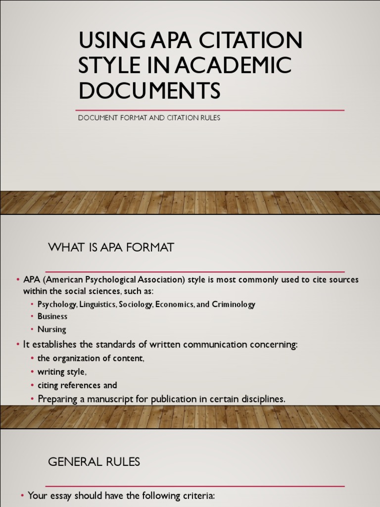 Using Apa Citation Style in Academic Documents: Document Format and ...