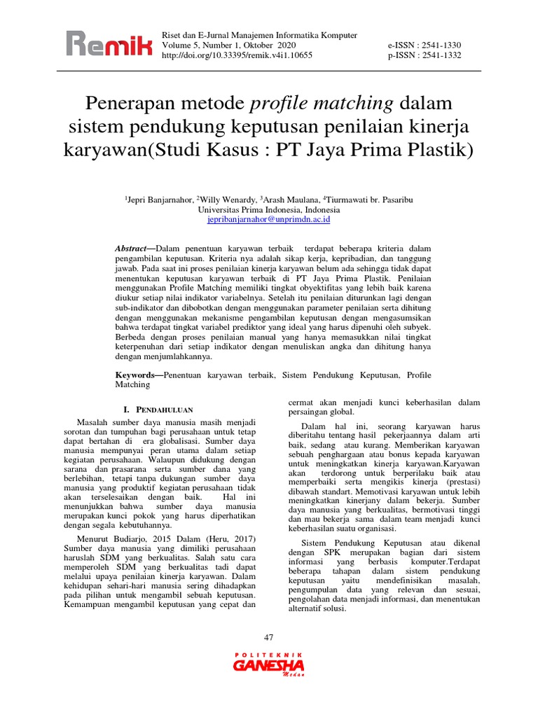 Penerapan Metode Profile Matching Dalam | PDF
