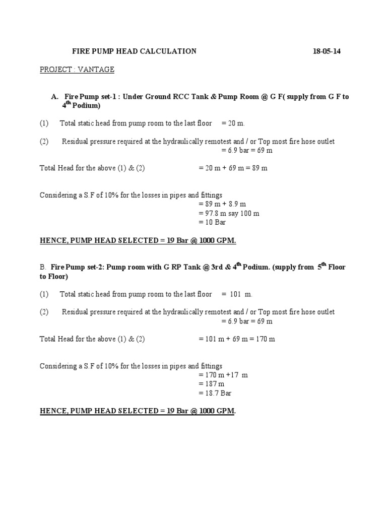 Fire Pump Head Calculation | PDF