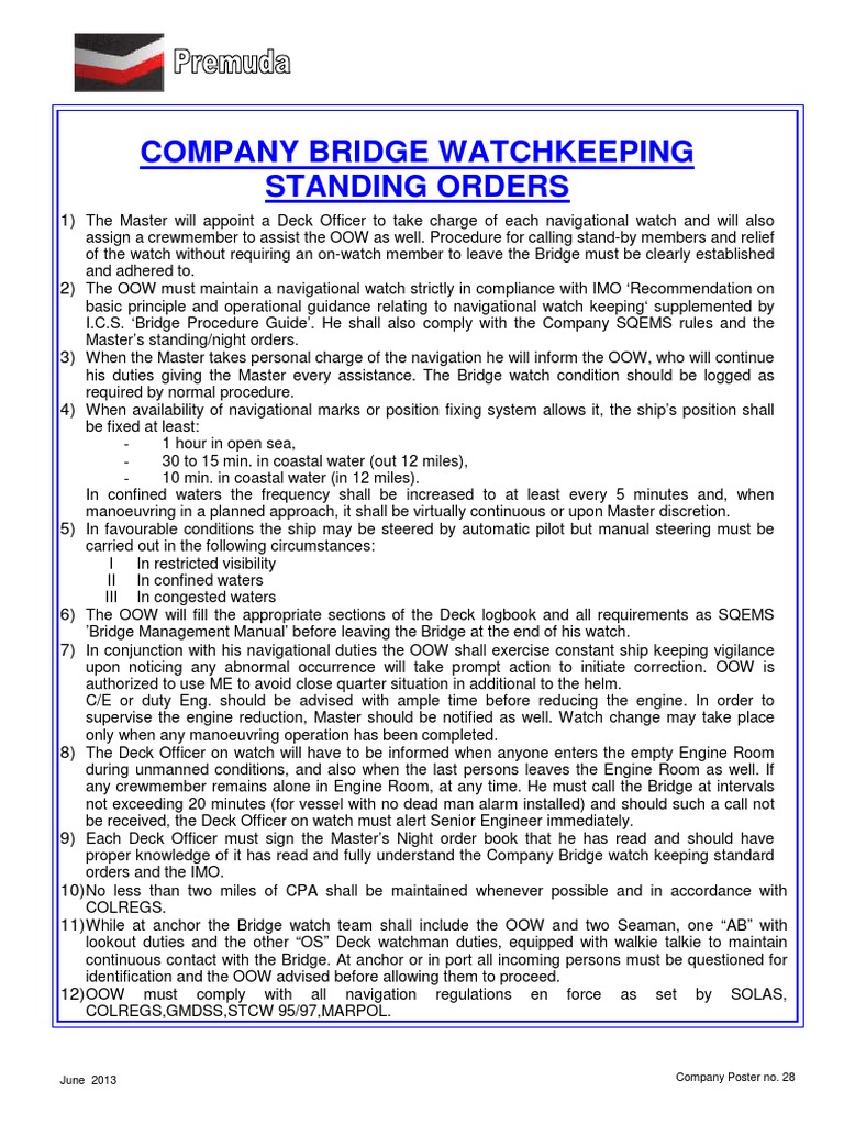 Company Standing Order Sample Format | PDF | Navigation | Water Transport