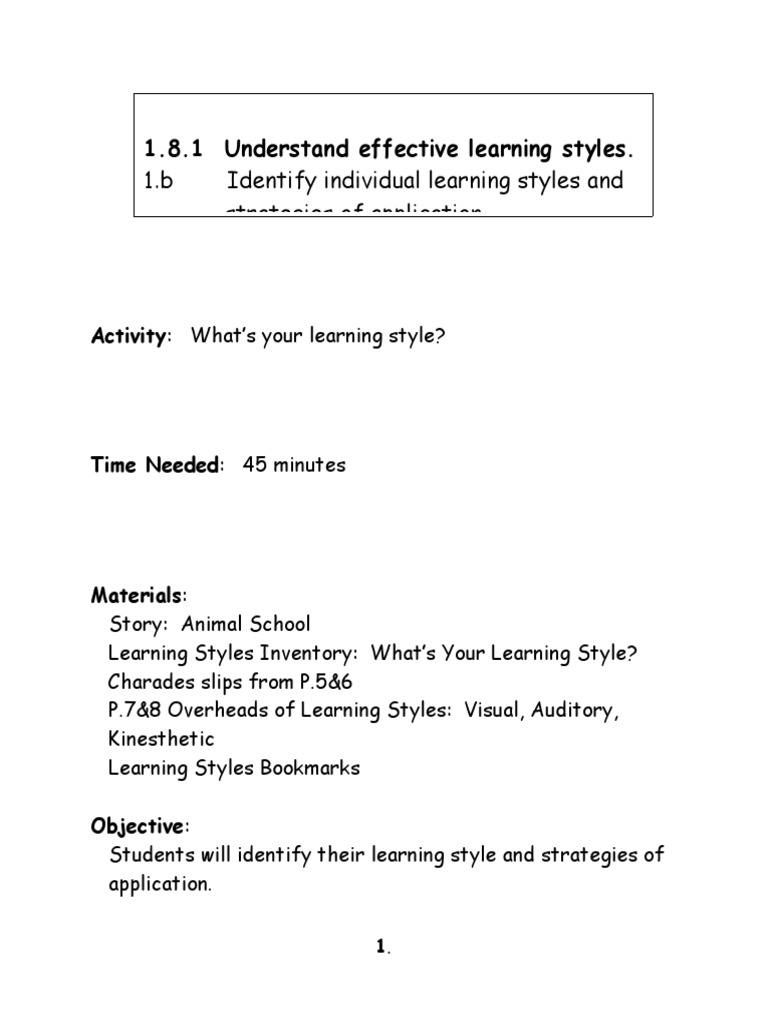 7th Grade Learning Style Lesson | PDF | Learning Styles | Pedagogy