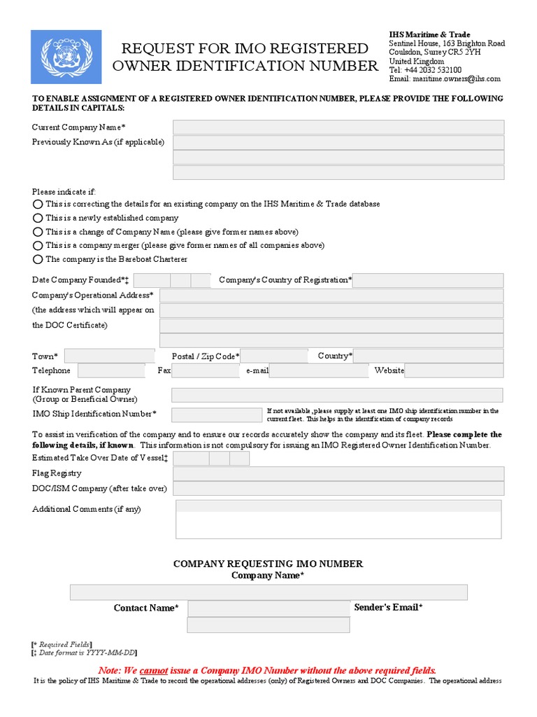 Request For Imo Registered Owner Identification Number: IHS Maritime ...