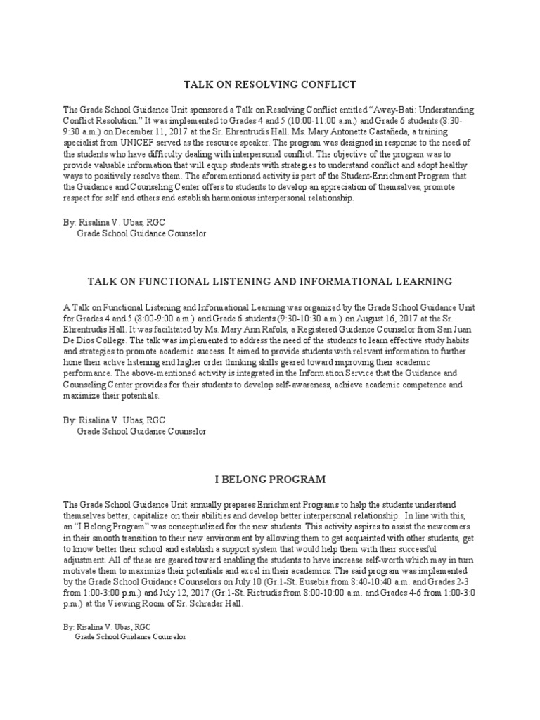 Talk On Resolving Conflict | Download Free PDF | School Counselor ...
