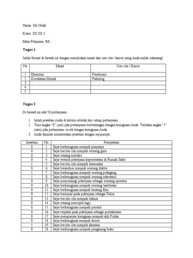 Siti Nidal XII IIS 3 BK Inventori Minat | PDF