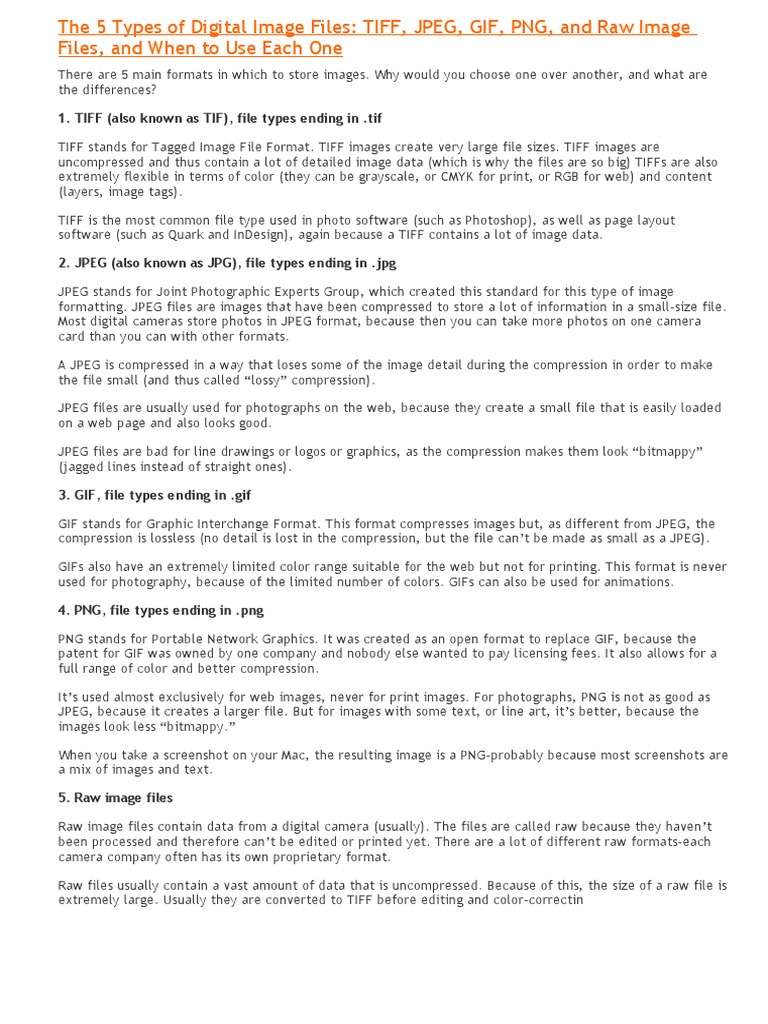 The 5 Types of Digital Image Files | PDF | Raw Image Format | Computer ...