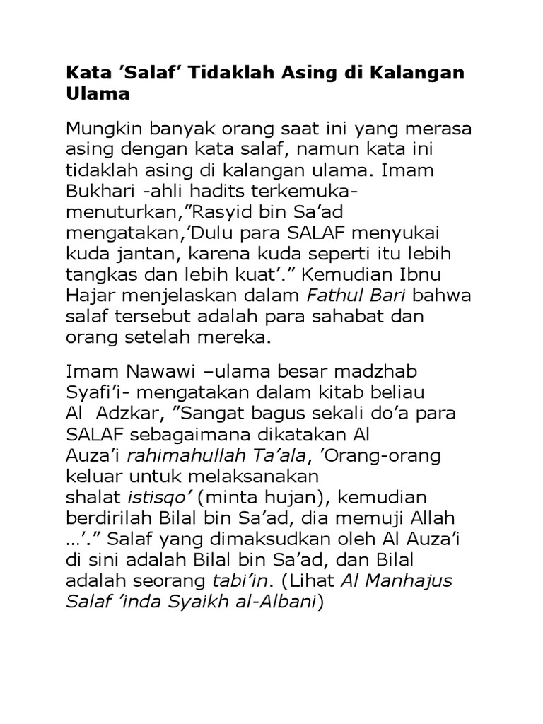 Memahami Konsep Salaf dan Manhaj Salaf | PDF | Filsafat | Agama ...