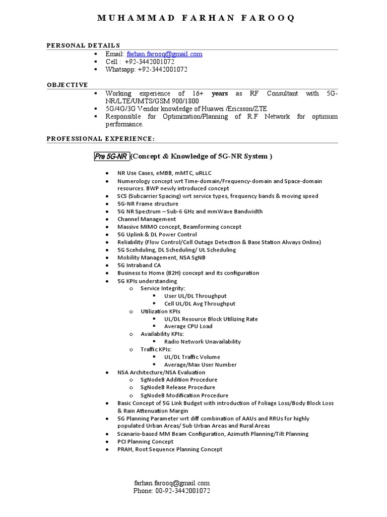 Farhan Resume 5g-Nr Lte Jun 19 | PDF