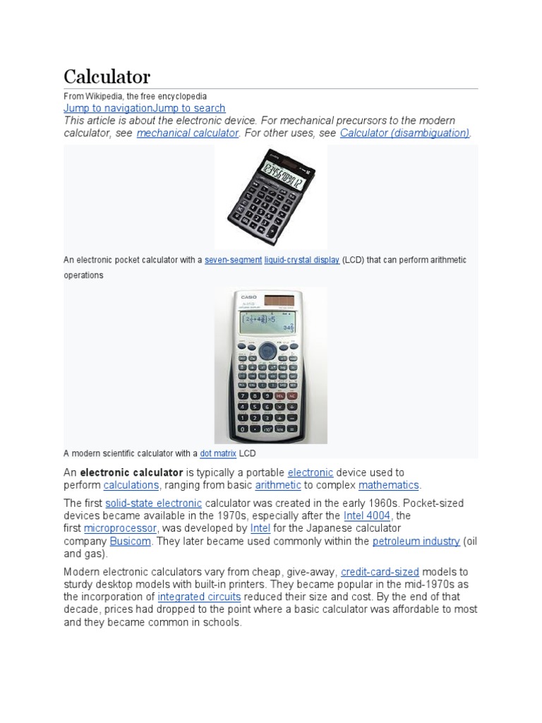 Calculator: Jump To Navigation Jump To Search | PDF | Calculator ...