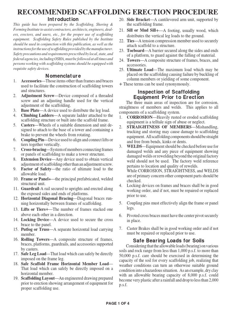 Recommended Scaffolding Erection Procedure: Page 1 of 4 | PDF ...