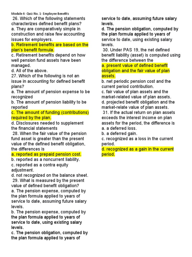 Employee Benefits Questions 4 | PDF | Defined Benefit Pension Plan ...