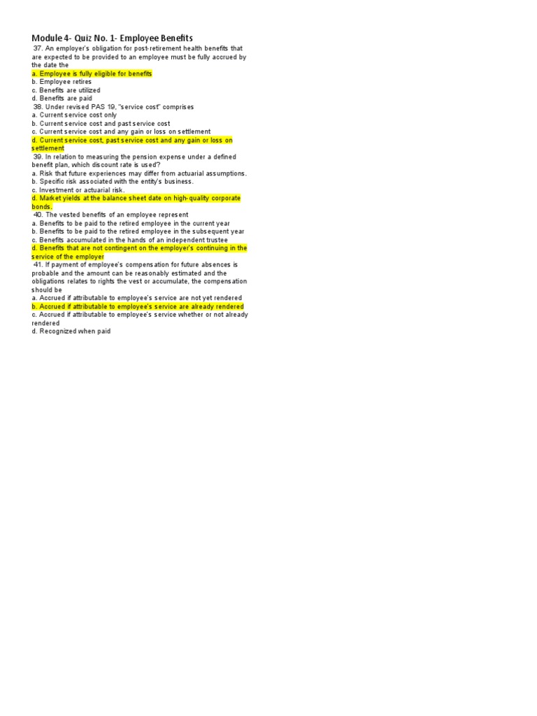 Employee Benefits Quiz Guide | PDF