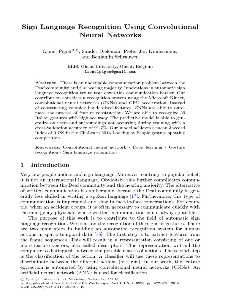 Sign Language Recognition Using CNNs | PDF | Cybernetics | Computer Science