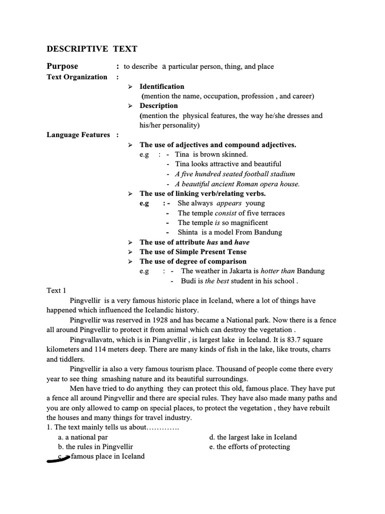 Descriptive Text Purpose:: ( (: The Use of Adjectives and Compound ...