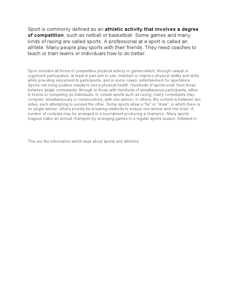 What is Sport? Definition, Types, and Benefits of Sports | PDF