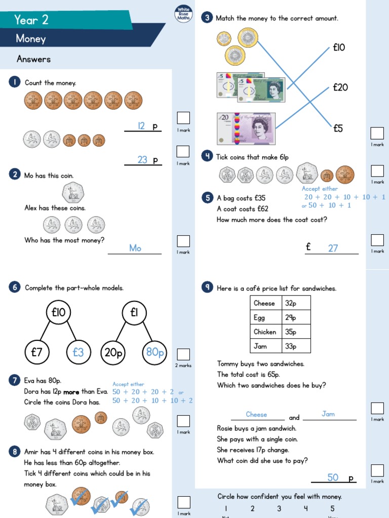 Mini Assessment Block 3 - Answers - Year 2 Money | PDF | Currency ...