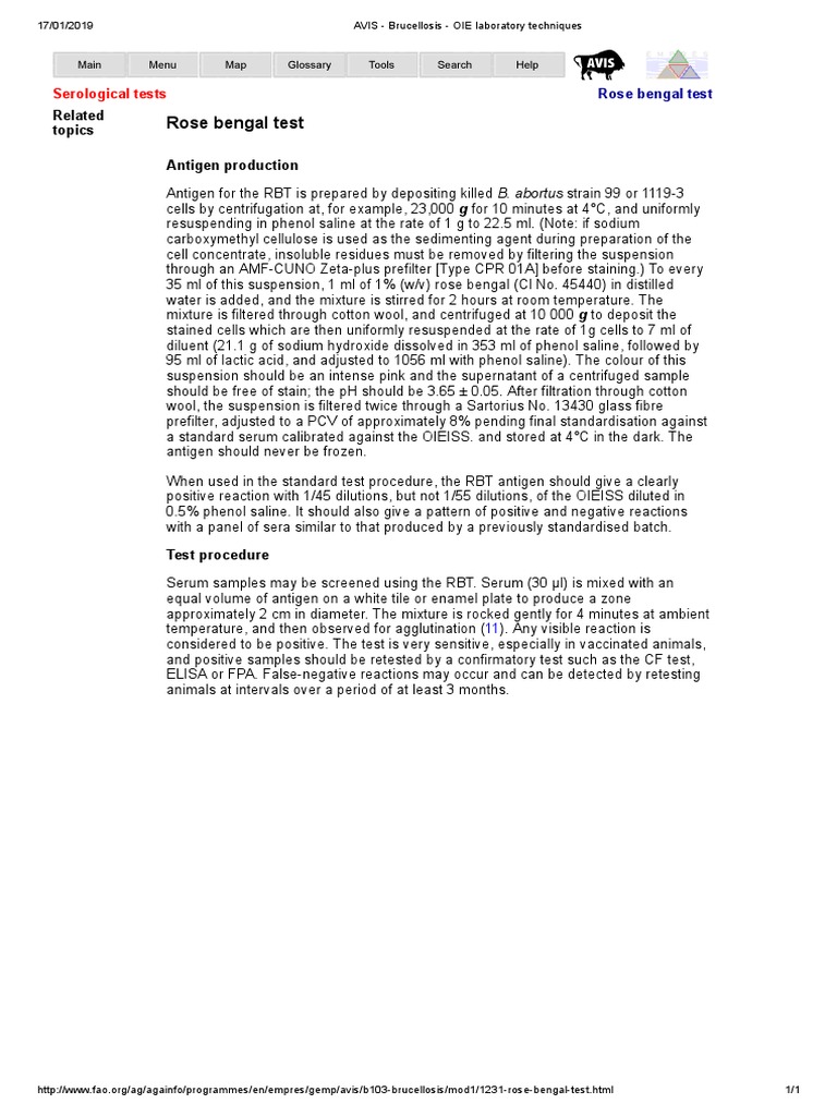 AVIS - Brucellosis - OIE Laboratory Techniques Antigen Production RBT ...