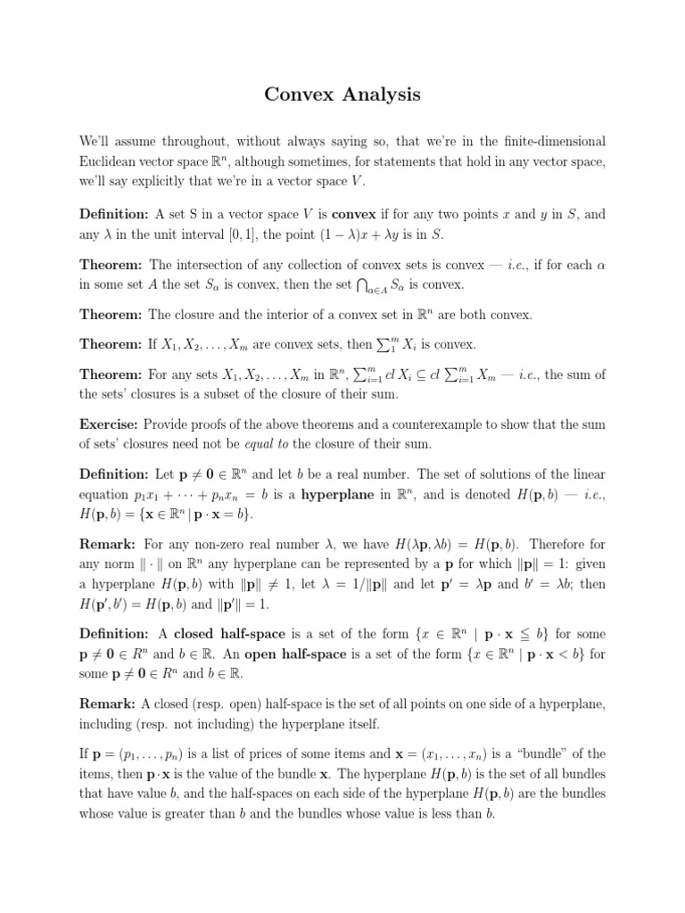 Convex Analysis | PDF | Convex Set | Vector Space